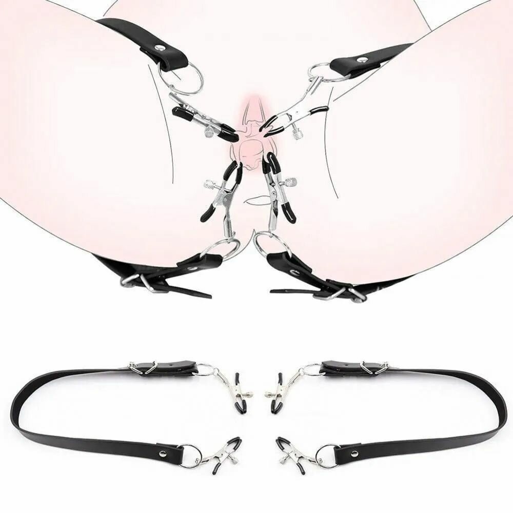 Товары для взрослых, Ремни для раздвижения половых губ с зажимами, Набор из двух штук Черный, новинка 2025