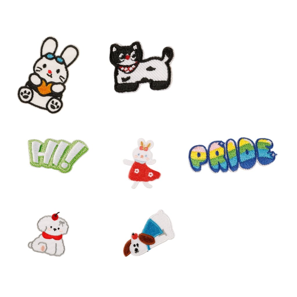 7 ПК, собак, вышитые пятна, кошки железо на кроликах восстановить швейную аппликацию для сумки