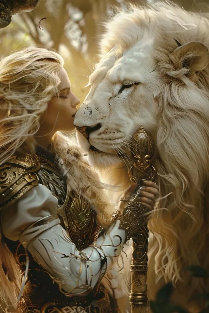 Алмазная Картина "Лев И Женщина" 40х50 См Алмазная Вышивка / Картина Стразами Подарков