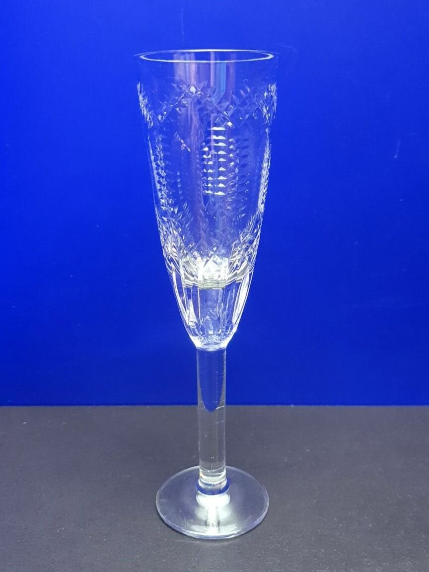 Винтажный хрустальный фужер с авторским декором, алмазная грань, лзхс, СССР, 1960-1980 гг.