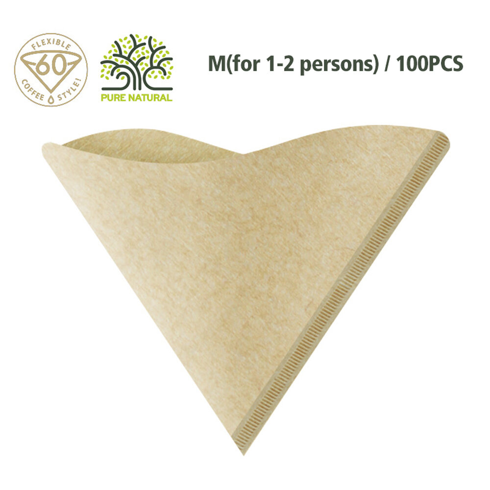 100 штук/набор В-образная капельная бумажная деревянная органическая бумажная фильтр для кофейного порошка, фильтр для капельного кофейного чана, аксессуары для кофе, материал: чистая древесная целлюлоза, размер: M (для 1-2 человек), L (для 2-4 человек)