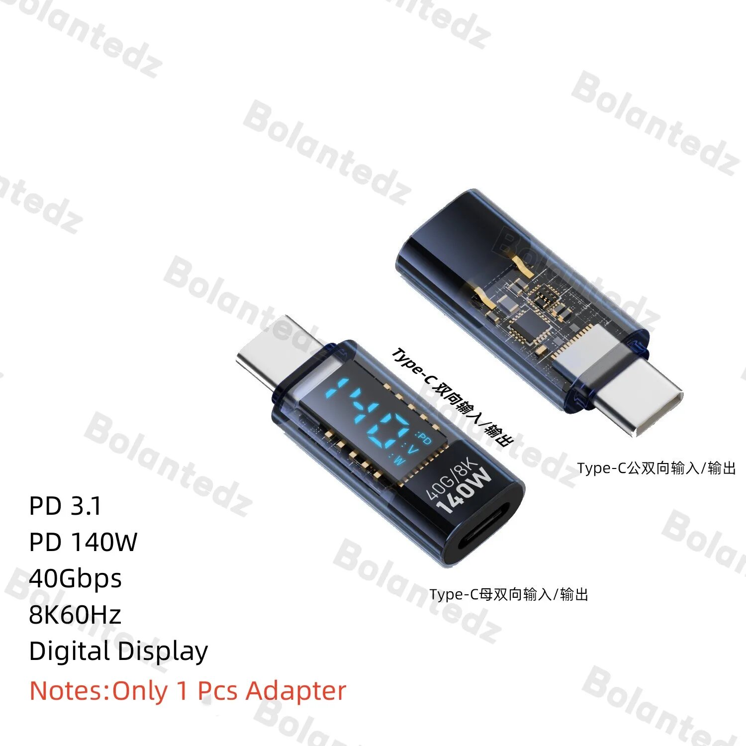 Адаптер USB C 90° PD 140W 40Gbps 8K60Hz, Straight Blue