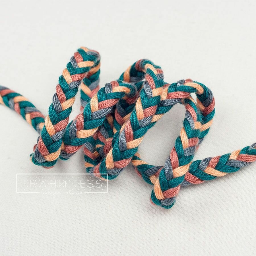 Лента Шнур-косичка 10 мм (Зелено-розовый) отрез 1 м