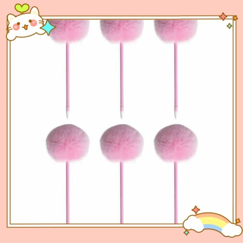 В 1 упаковке 6 пушистых ручек с шариковым наконечником - розового цвета11