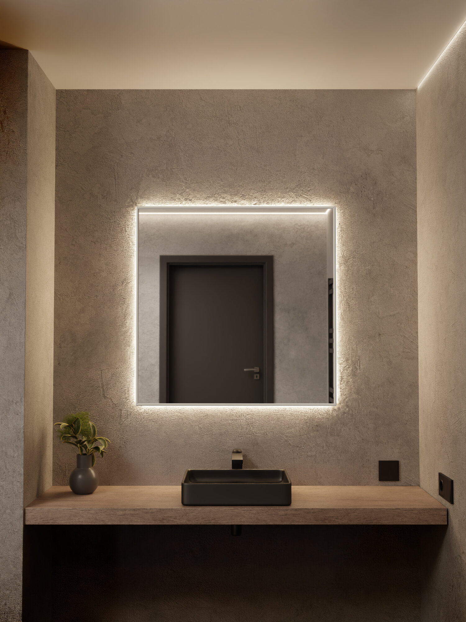 Зеркало с подсветкой в ванную настенное в алюминиевой раме ONE MIRROR 90х80см. Свет: Нейтральный белый 4000К. Серебро