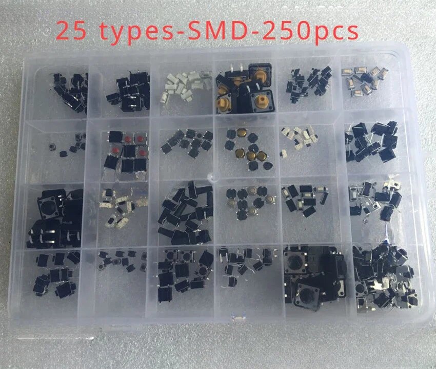 Набор SMD тактильных кнопок 25 типов, 250шт
