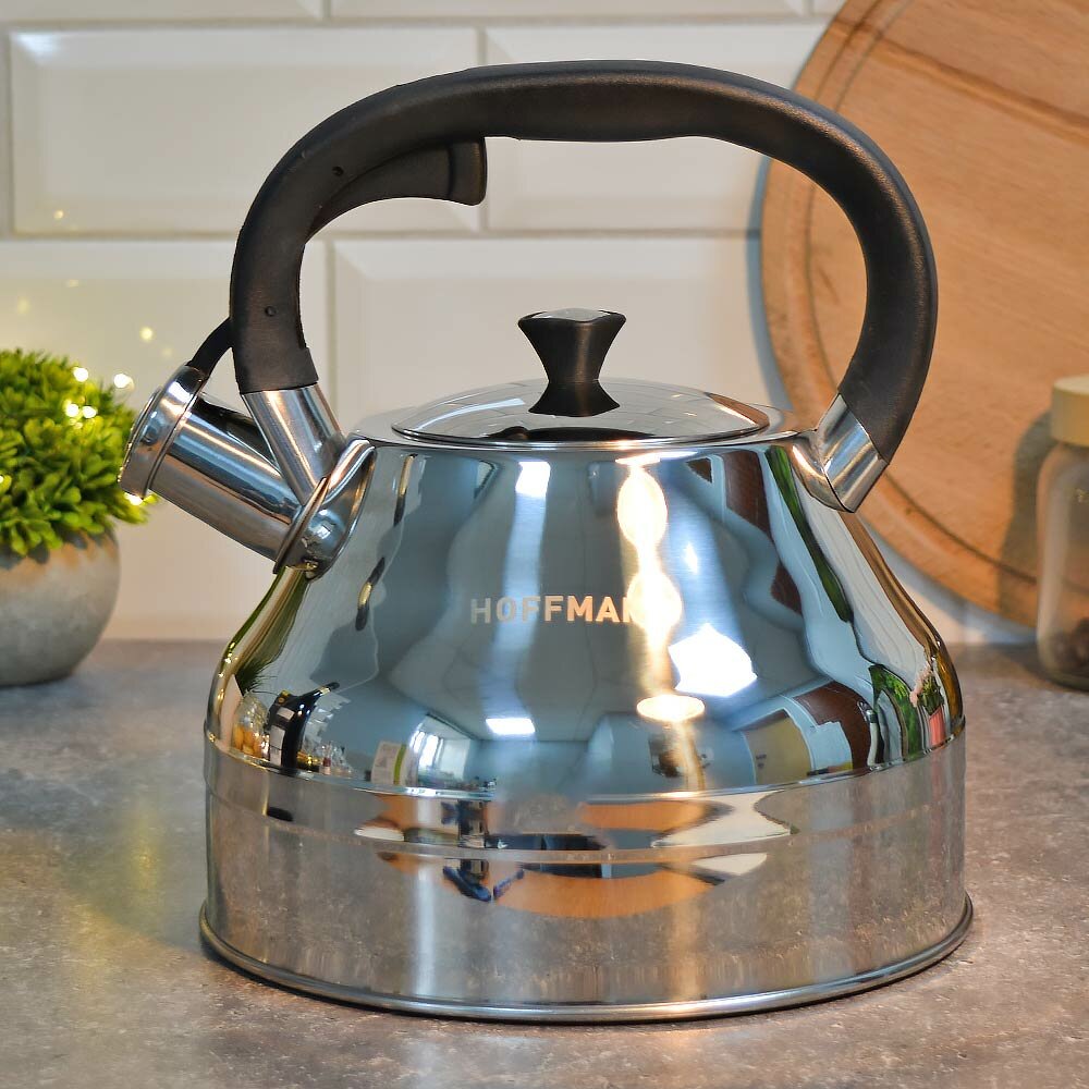 Чайник 3л со свистком, зеркальный, черная ручка, индукция, НМ 55233