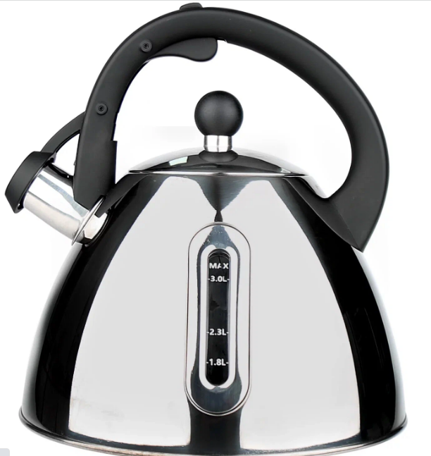 Чайник нерж 3.0Л со свистком для всех видов плит мерн. Шкала 7193 RASHEL