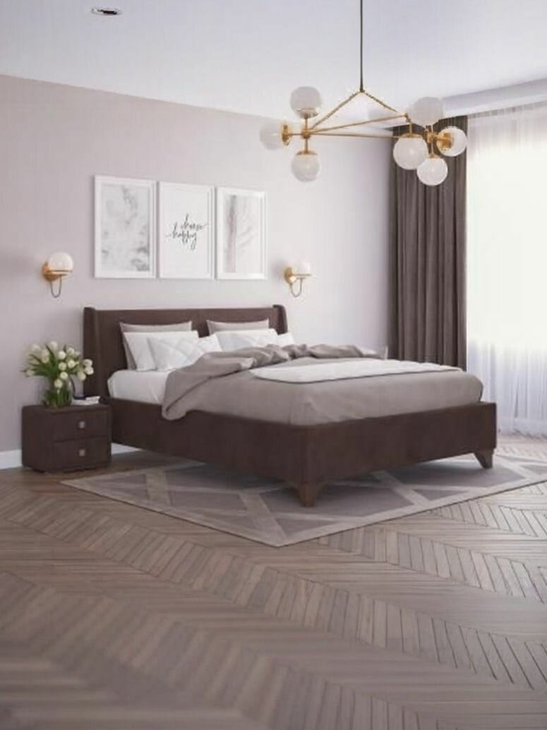 Кровать "Лорен" в ткани микровелюр с подъемным механизмом и ящиком для белья