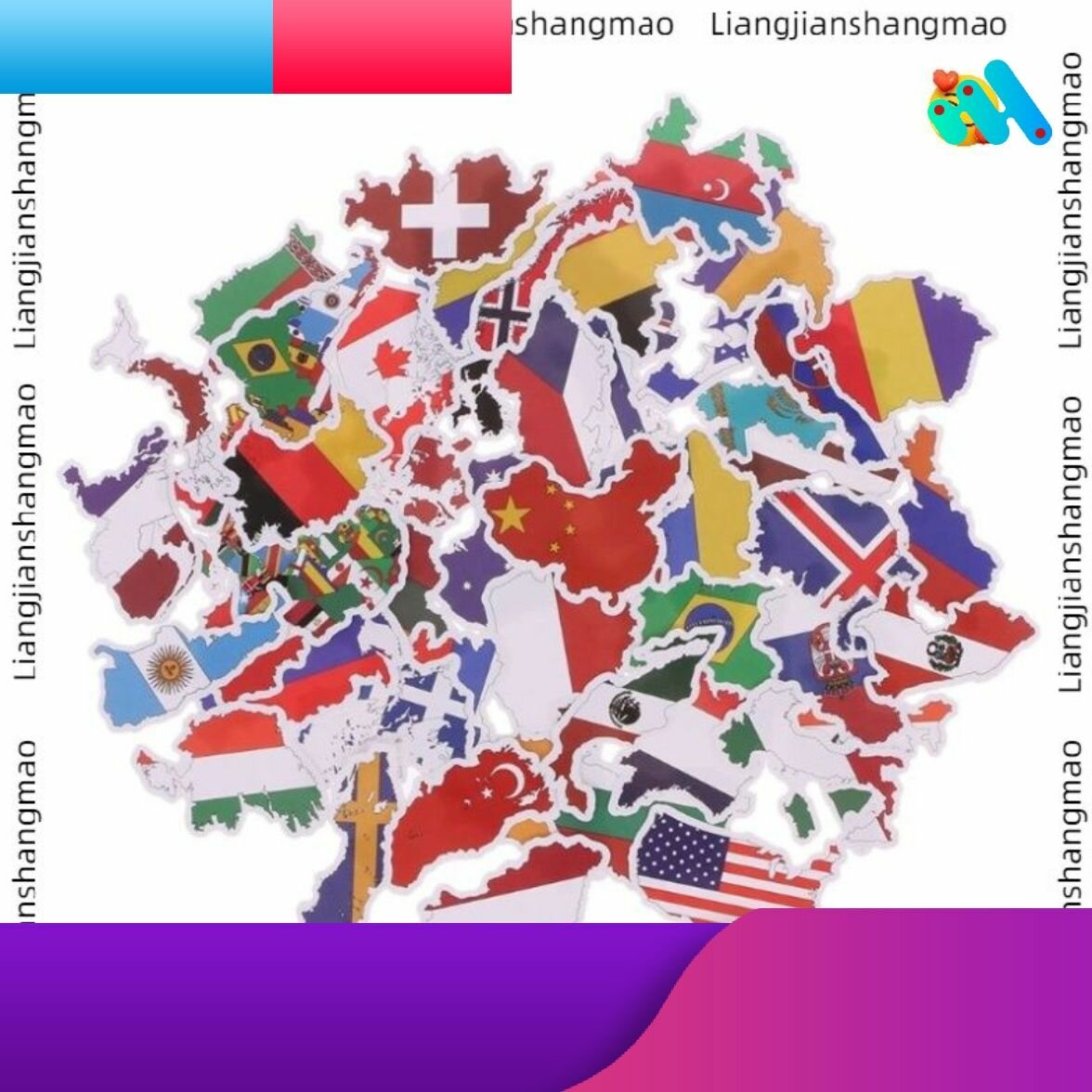 Коллекционный набор 50 уникальных стикеров с флагами мира премиум