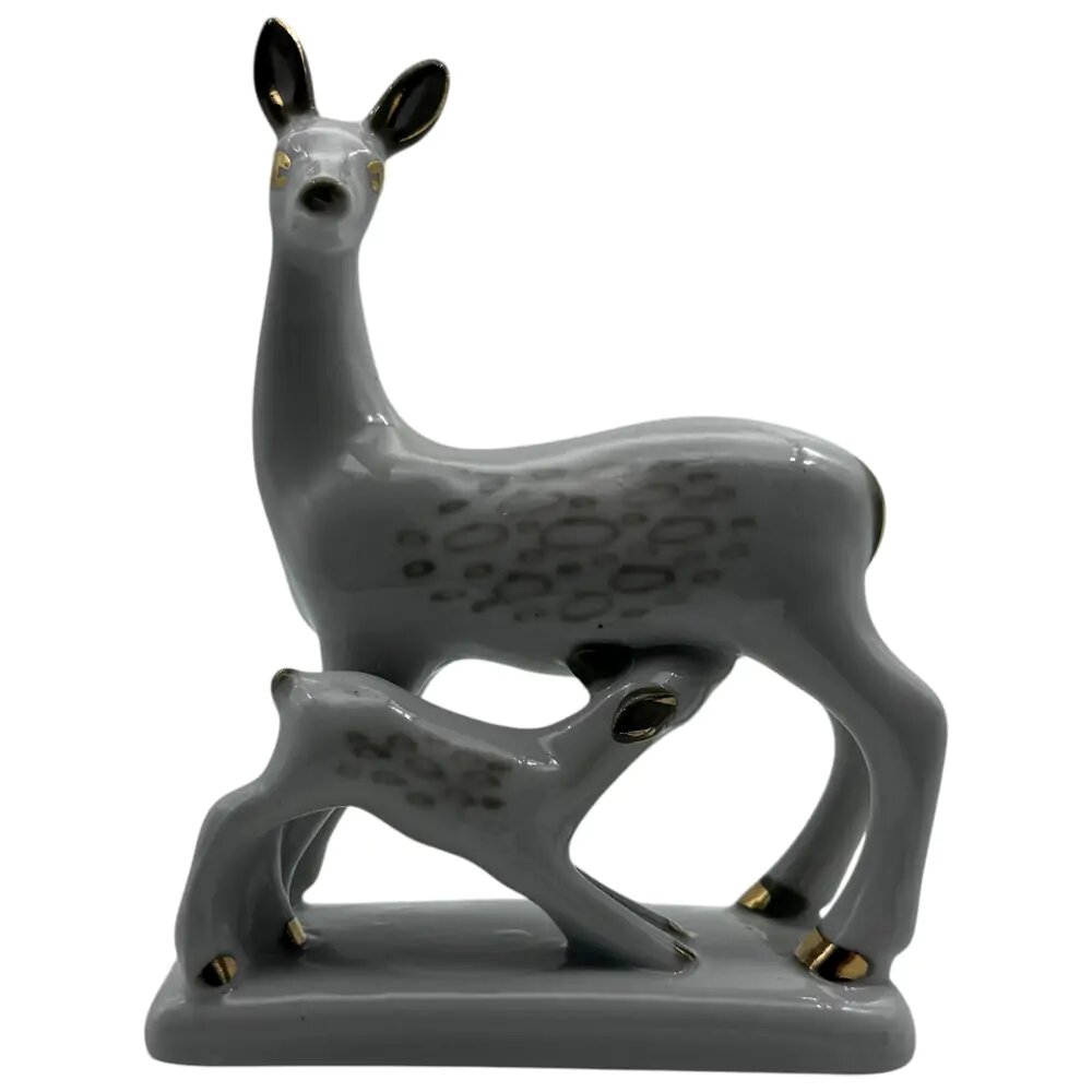 Фарфоровая статуэтка "Олениха с оленёнком", автор Дуденко С. И, 1973-1991 гг, Полонне ЗХК, СССР