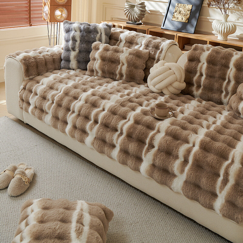 Зимняя подушка для дивана из кроличьего меха 2025 года, новая осенне-зимняя фиксированная нескользящая подушка для сиденья, утолщенная теплая накидка на диван