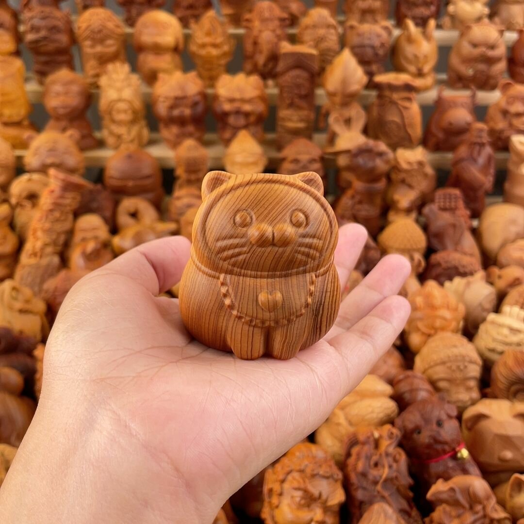 Скульптура кошки, деревянная резная работа, натуральное дерево, украшение для интерьера
