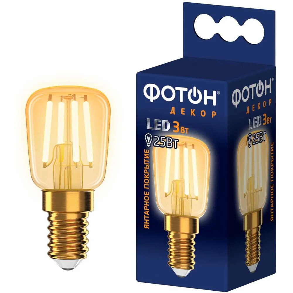 Светодиодная лампа фотон LED FL ST26 3Вт E14 2200К, теплый свет, 23935
