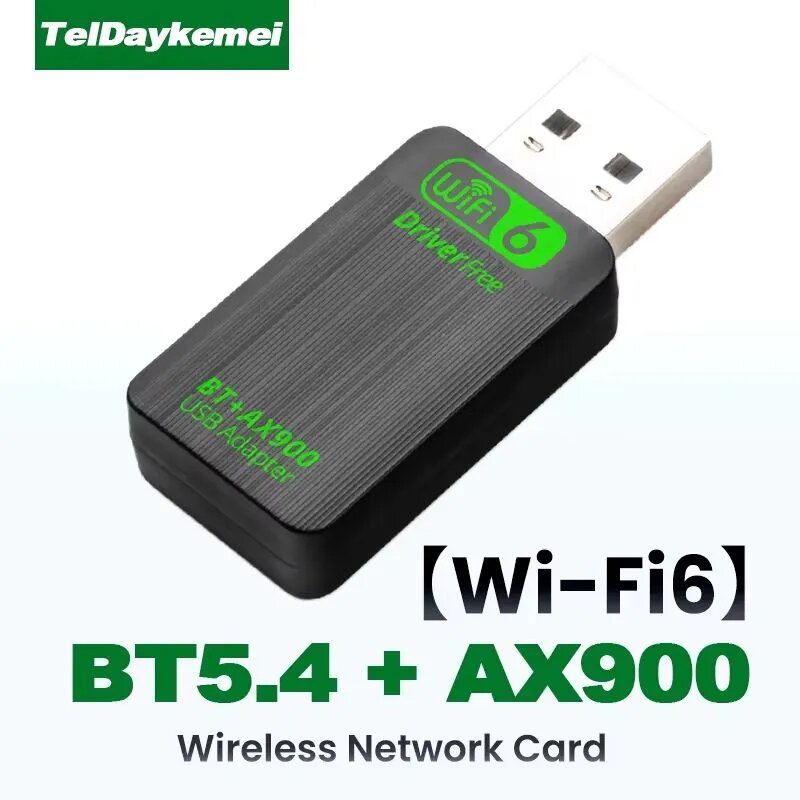 USB WiFi 6 адаптер 600 Мбит/с Bluetooth 5.4 AX900 2-в-1 адаптер двухдиапазонный 2.4G и 5 ГГц без драйверов Windows 10/11 для ноутбука/ПК беспроводная локальная карта
