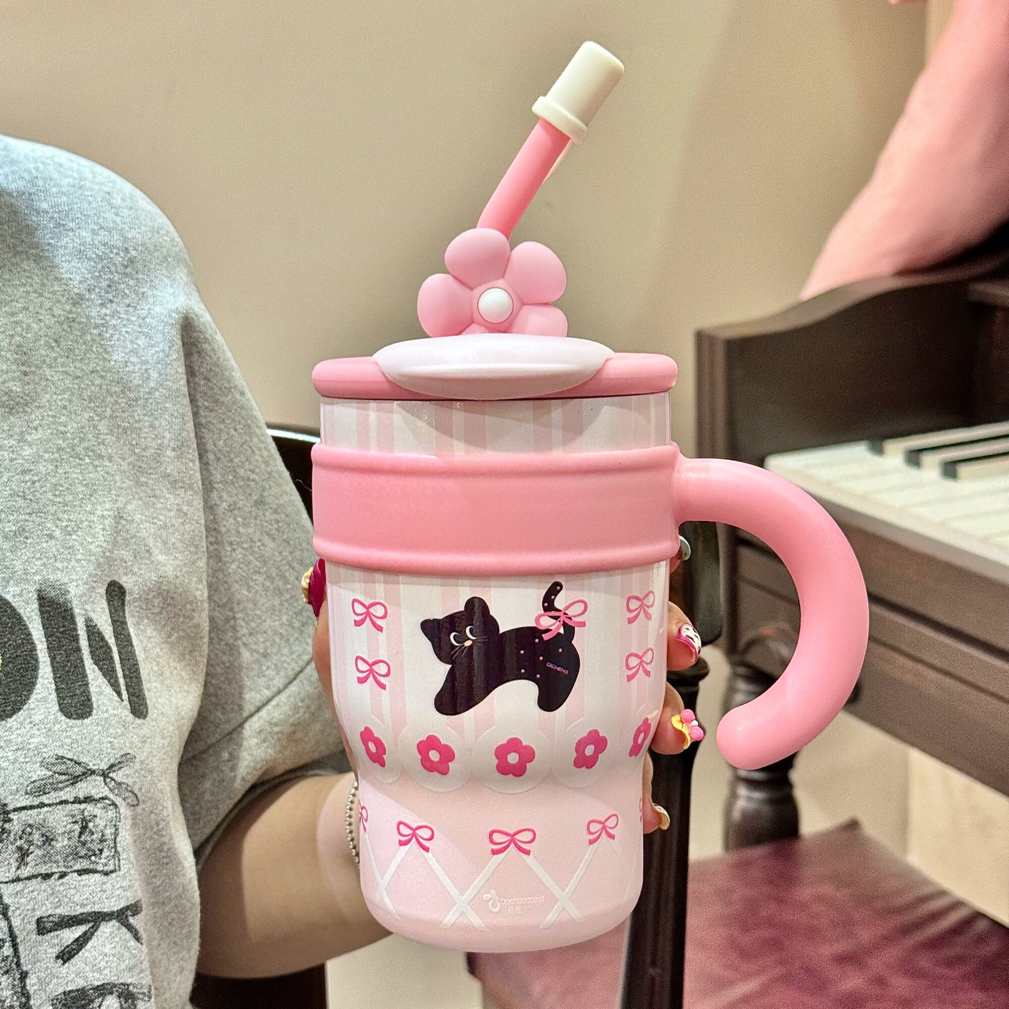 Термос-кружка для кошек, гигантская кружка для льда большой емкости, милая студенческая кружка для воды из нержавеющей