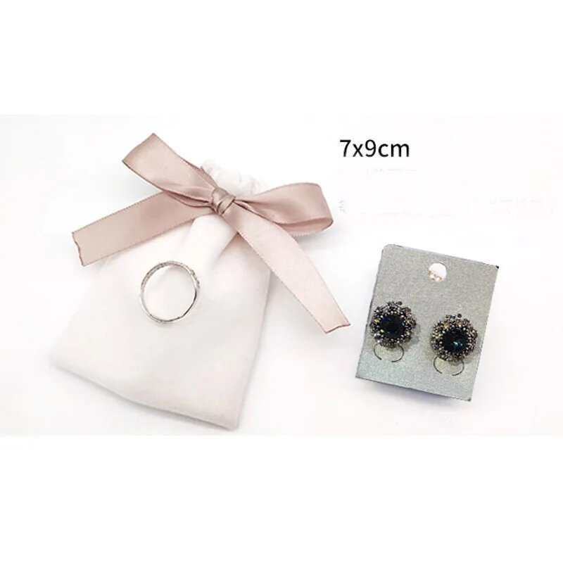 Бархатные подарочные пакеты с лентой, набор из 50 штук Серебряный, 7x9cm, 50 bag without logo