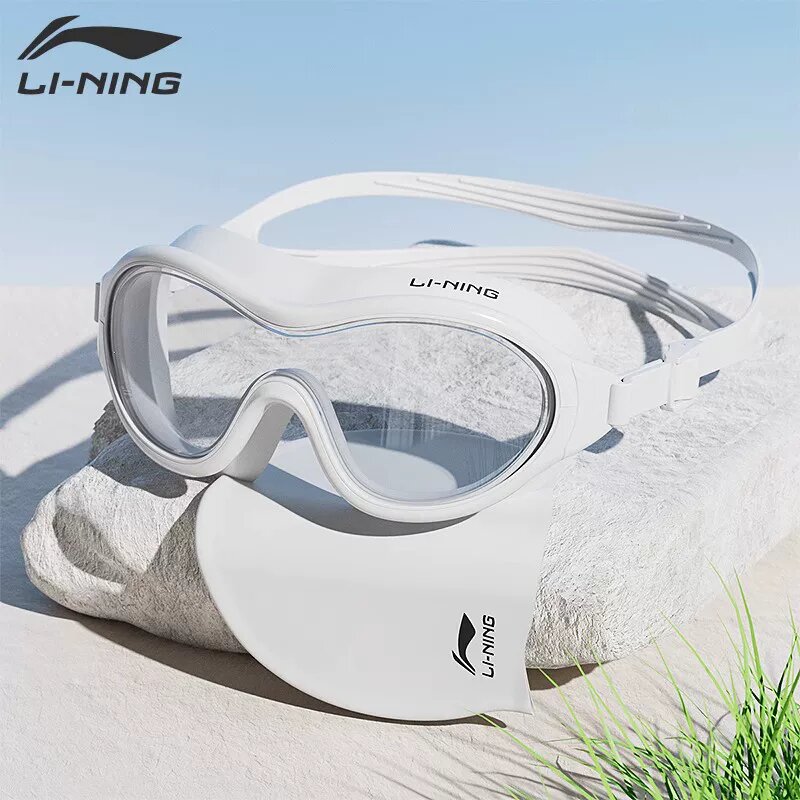 Набор плавательных очков Li-Ning 300 с силиконовой шапочкой, белые линзы, антизапотевание