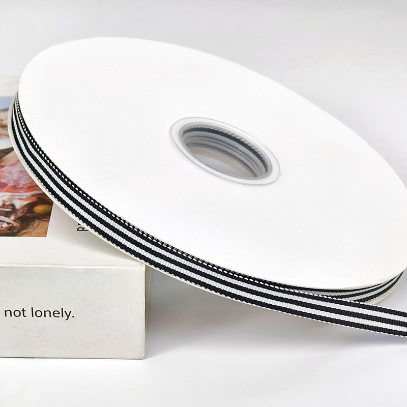 Полиэстеровая пряжа-окрашенная лента для шляпы черно-белая полосатая в наличии, простая тканая лента для сумки, ручная работа, аксессуары для одежды