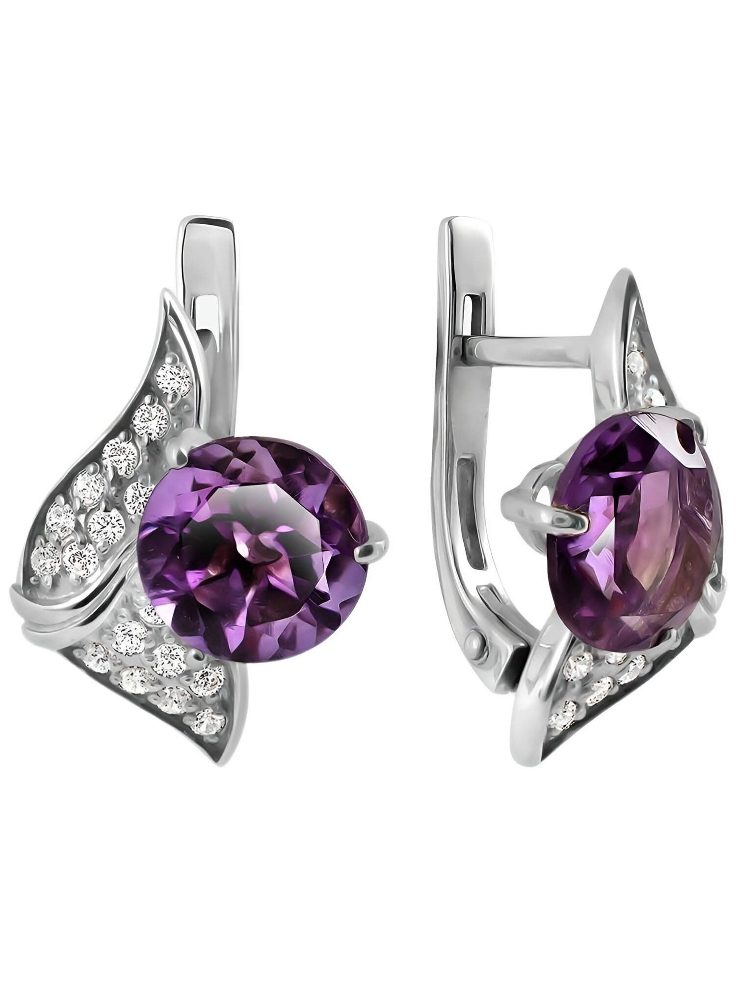 Серьги, серебро, 925 проба, родирование, аметист, фианит