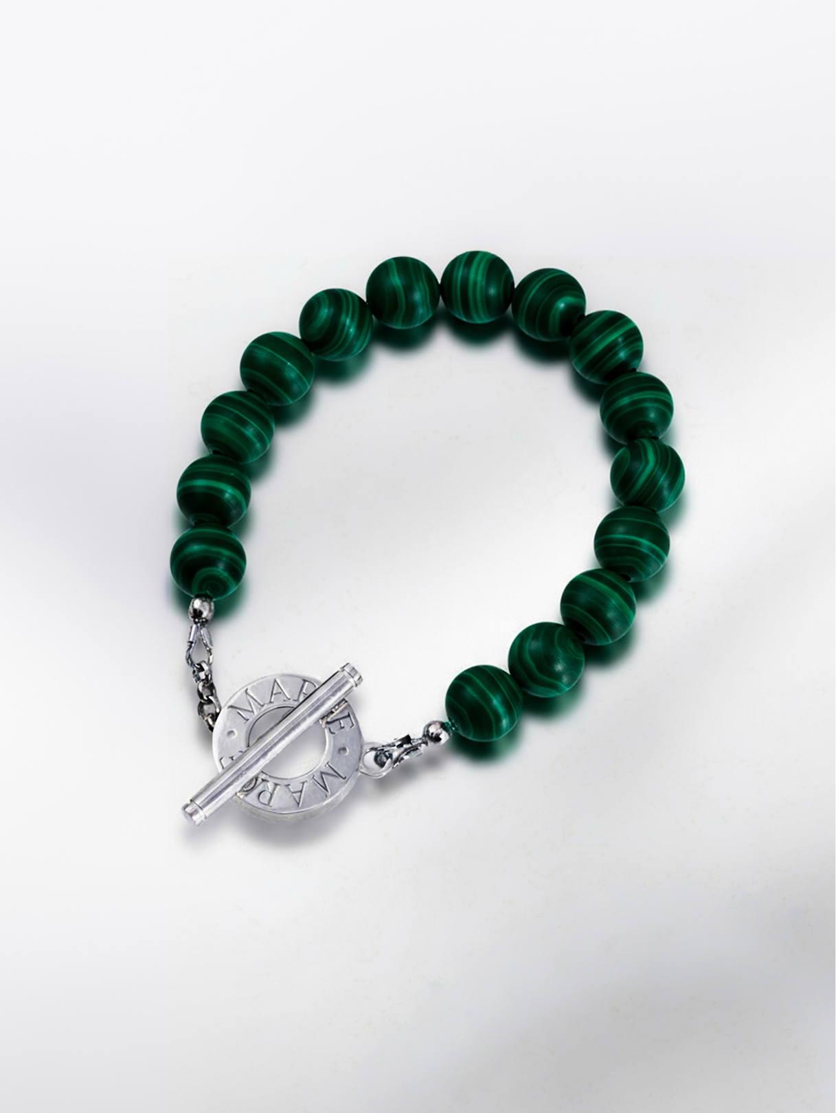 Браслет-цепочка, серебро, 925 проба, родирование, малахит