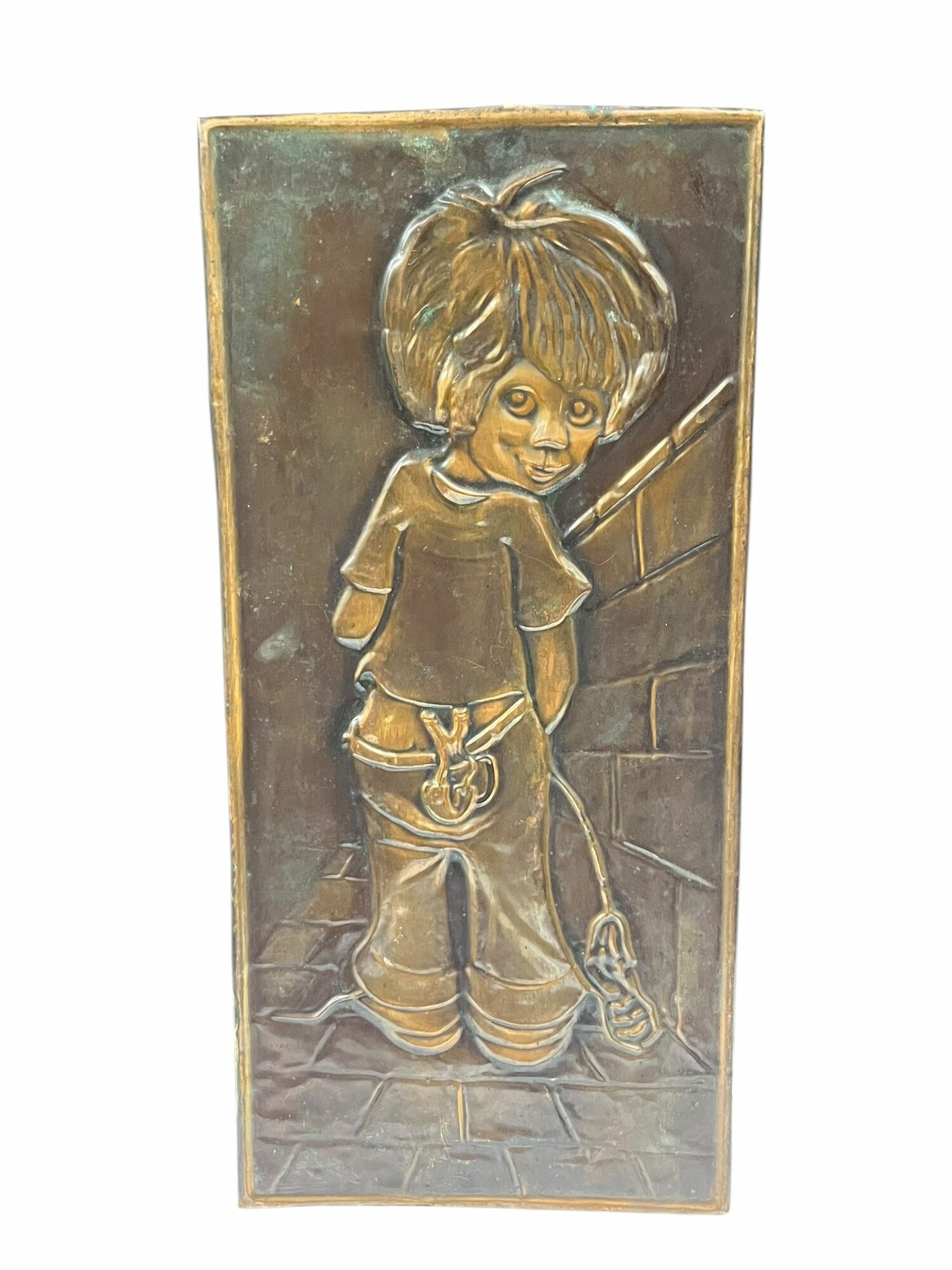 Советская медная чеканка, панно, картинка, Озорник, сделано в СССР