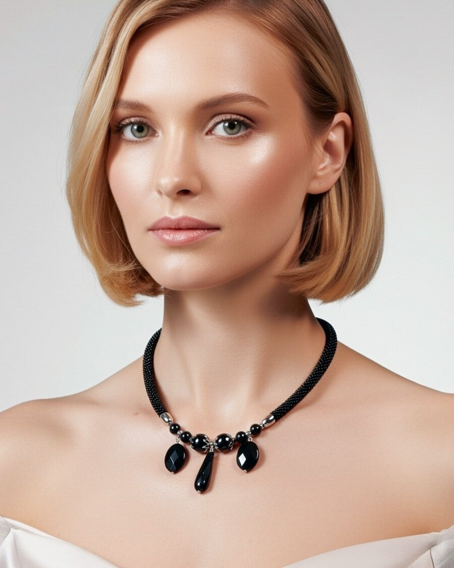 Колье, бисер, агат