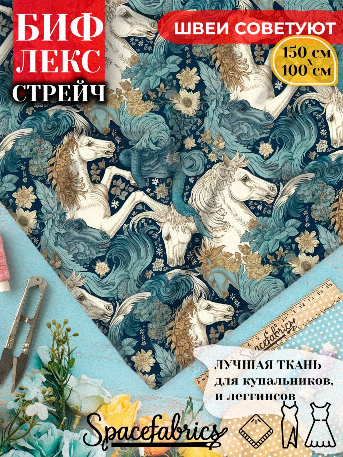 Бифлекс ткань для шитья и рукоделия, 240 г/м2, отрез 150х100 см, трикотажная стрейч ткань с принтом