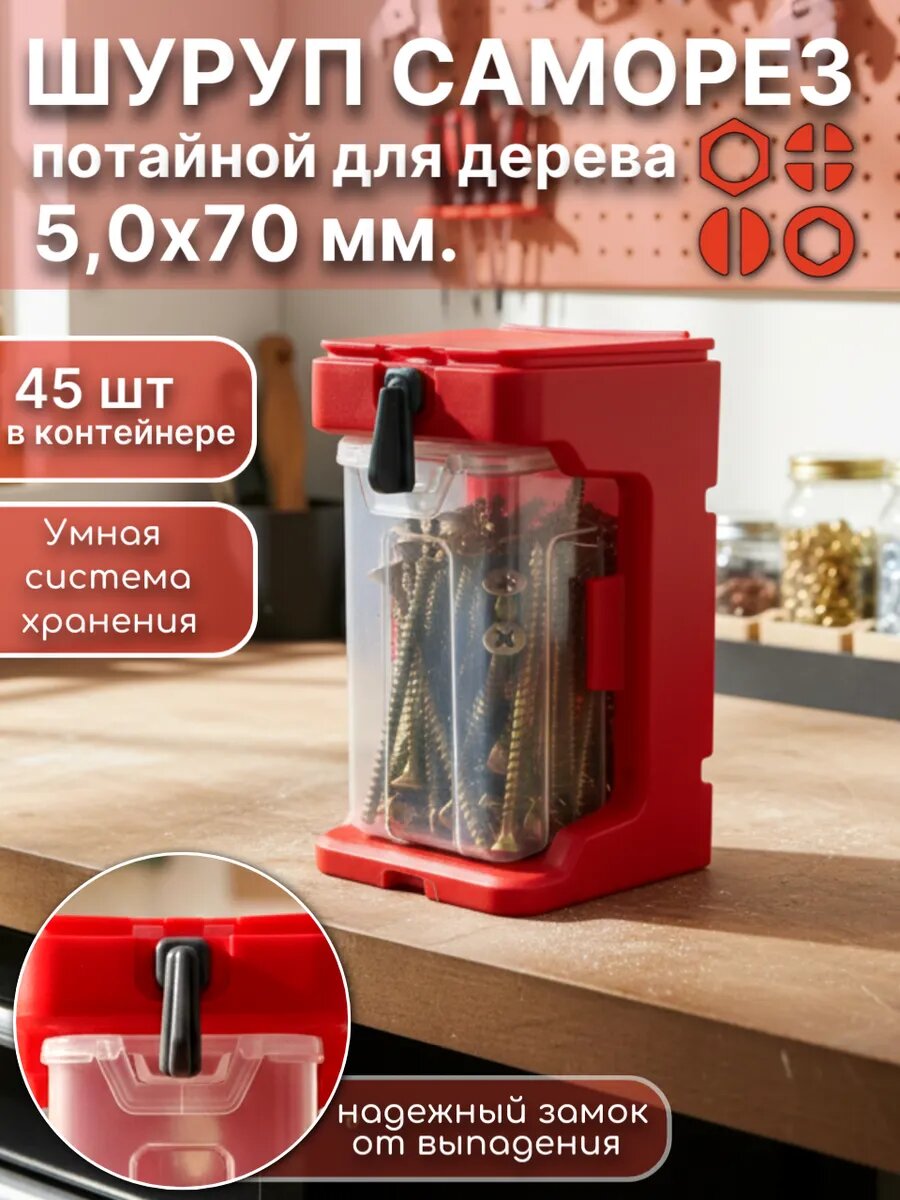 Шуруп потай по дереву 5х70 ЖЦ (45шт) +подвесной органайзер