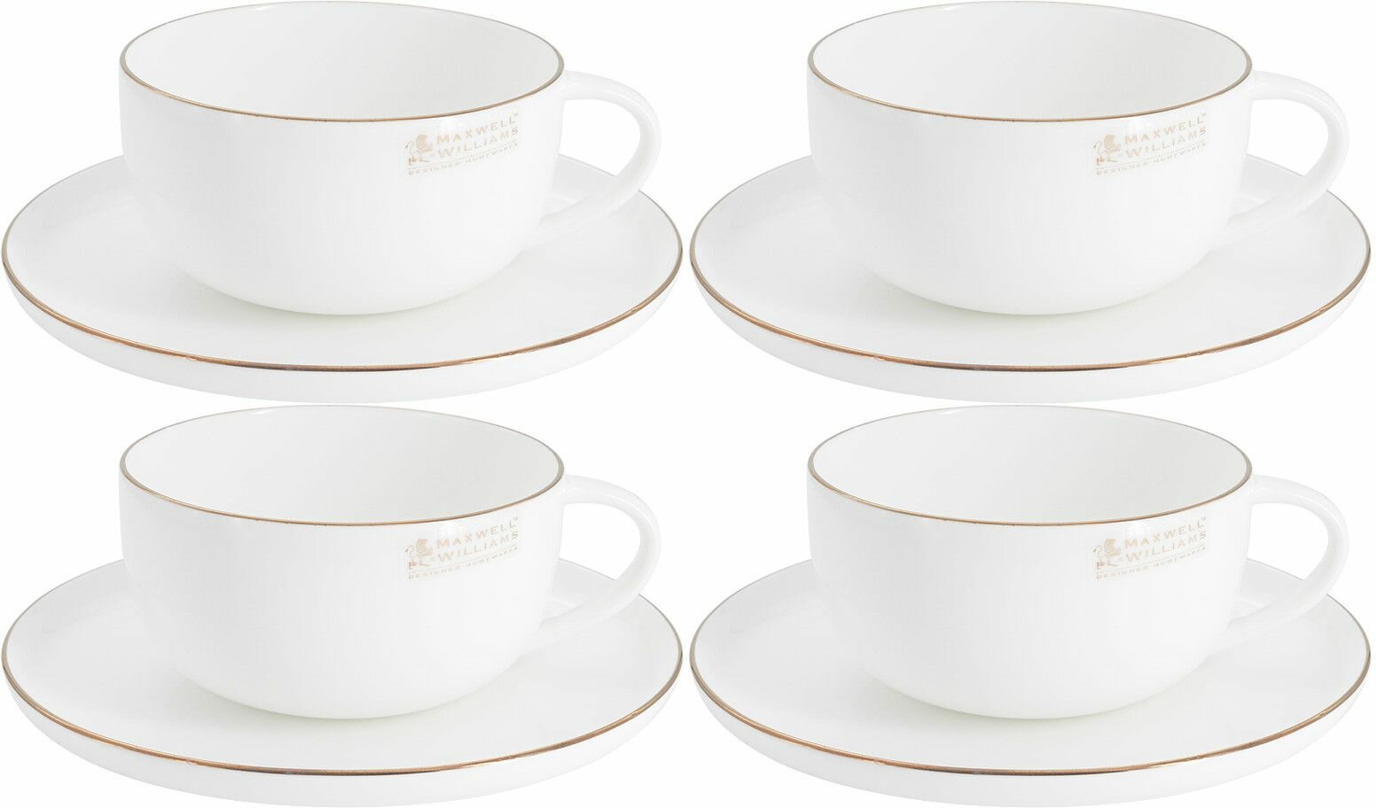 Чайный набор на 4 персоны Maxwell & Williams Кашемир Голд, сервиз 8 предметов: 4 шт чашки 300 мл и блюдца из фарфора, подарочный