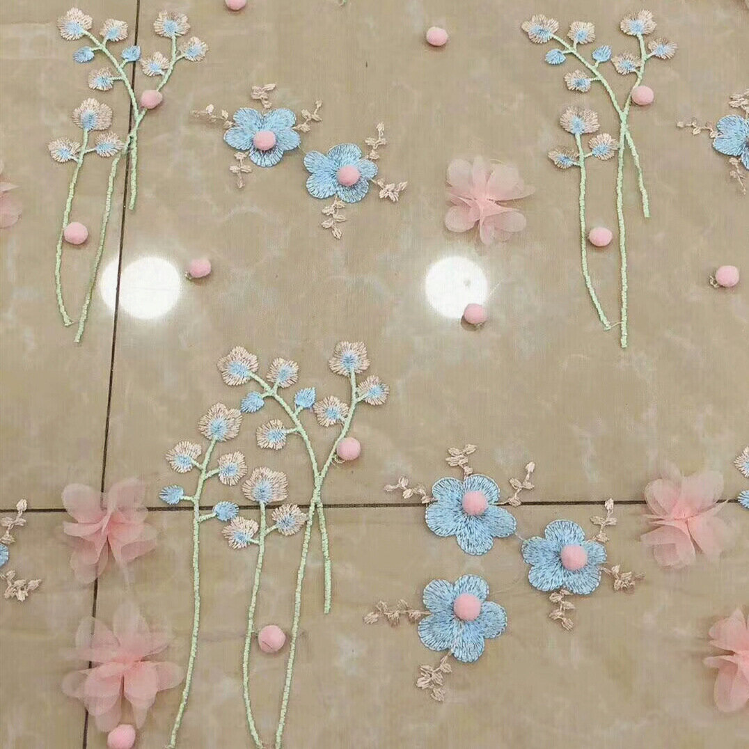 Новая трехмерная сетчатая вышитая ткань, ручная работа, индивидуальный цветочный помпон, стиль Китайской Республики, кружевная вышивка для девочек в стиле ханфу