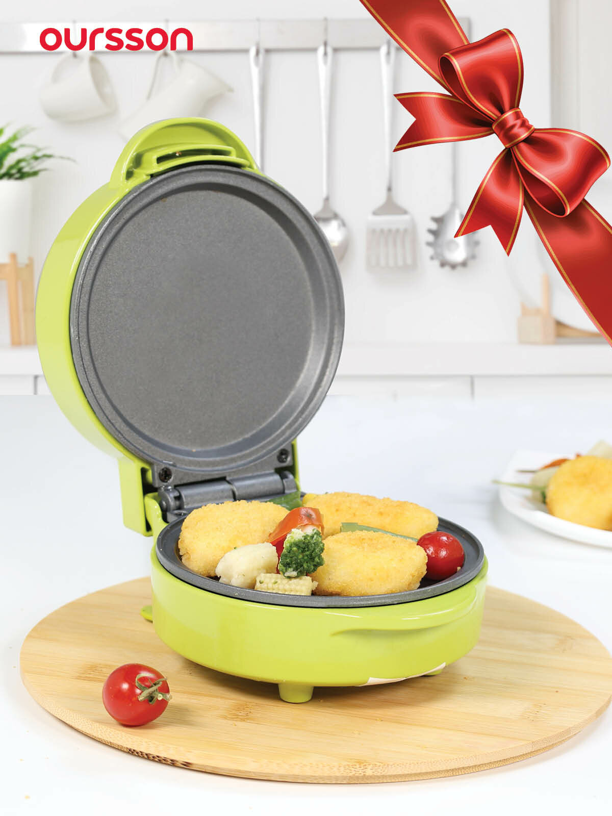 Электрическая мини вафельница-гриль Oursson WM0512T/GA (Зеленое яблоко)