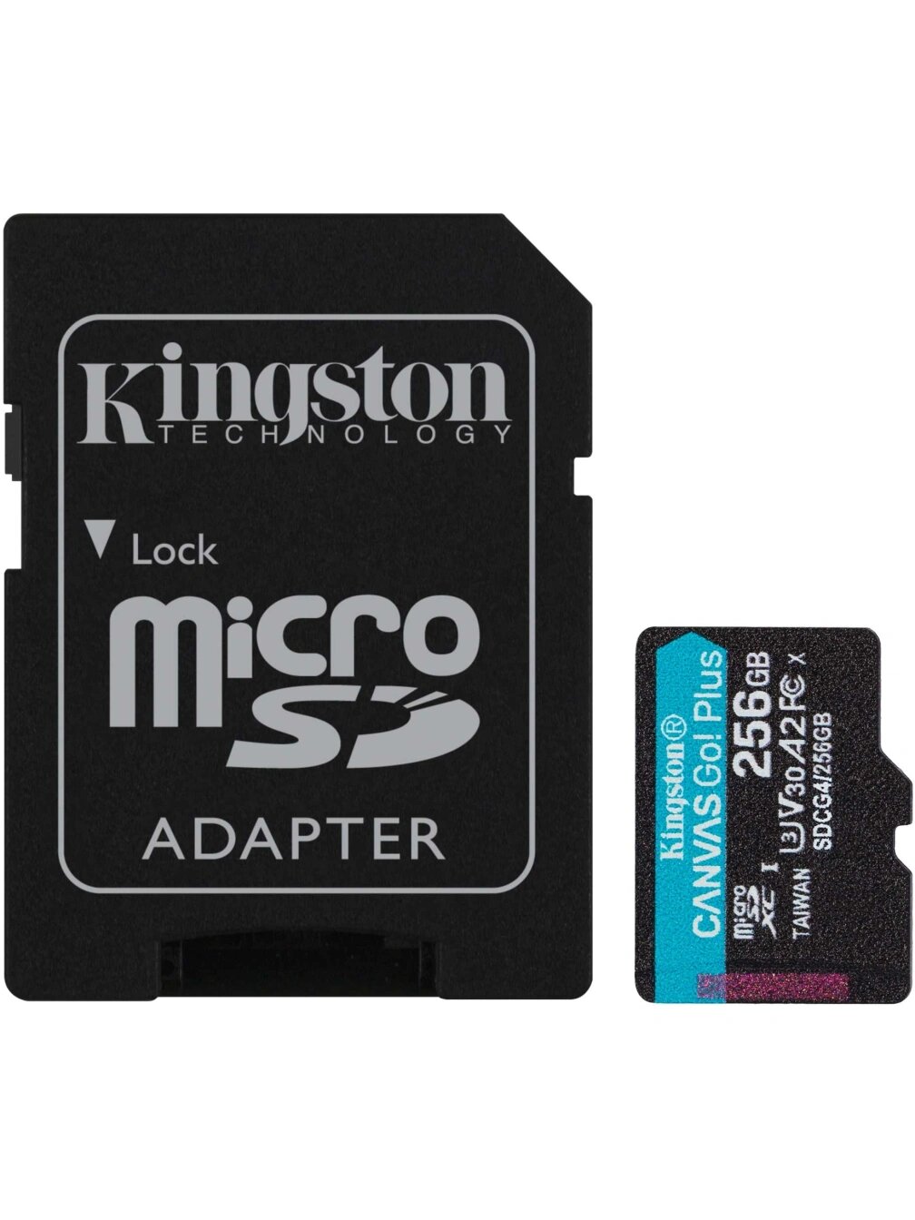Карта памяти microSDXC UHS-I U3 Kingston Canvas Go! Plus 256 ГБ, 200 МБ/с, Class 10, SDCG4/256GB, 1 шт, переходник SD