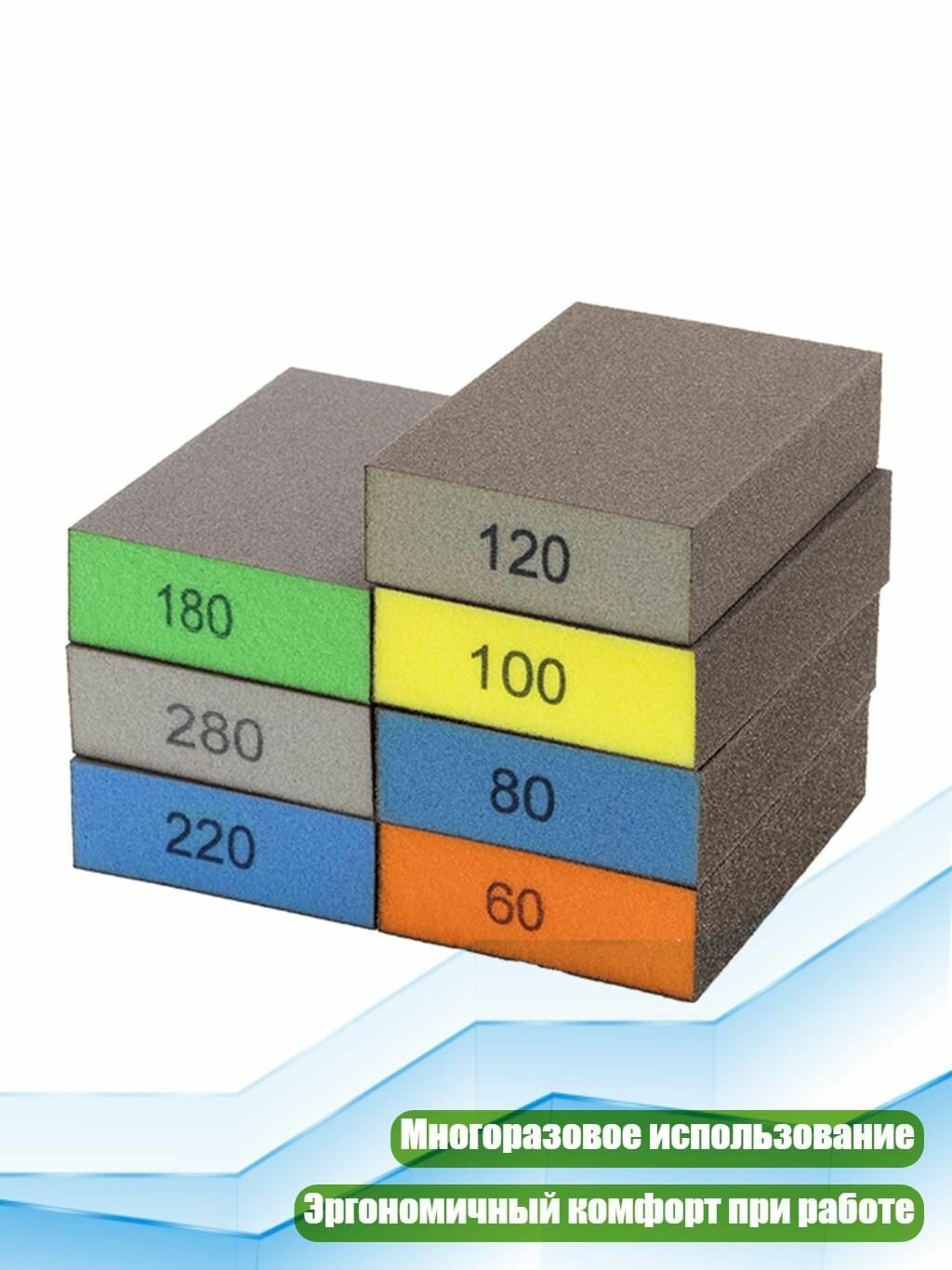 Моющийся шлифовальный брусок (7 шт, зернистость 60 280)