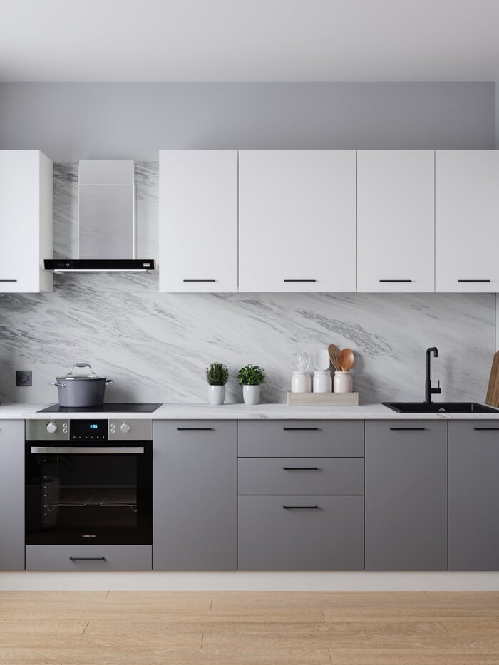 Кухонный гарнитур прямой «элеганция», 2800×600 мм, цвет вулканический серый/жемчуг лавант