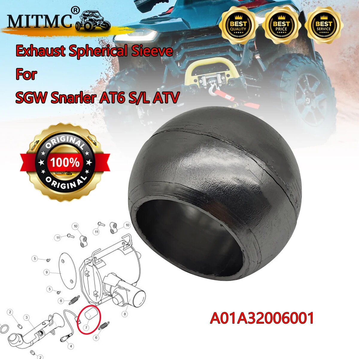 Сферический фильтр выхлопных газов для квадроциклов SGW Snarler AT6 S/L, A01A32006001