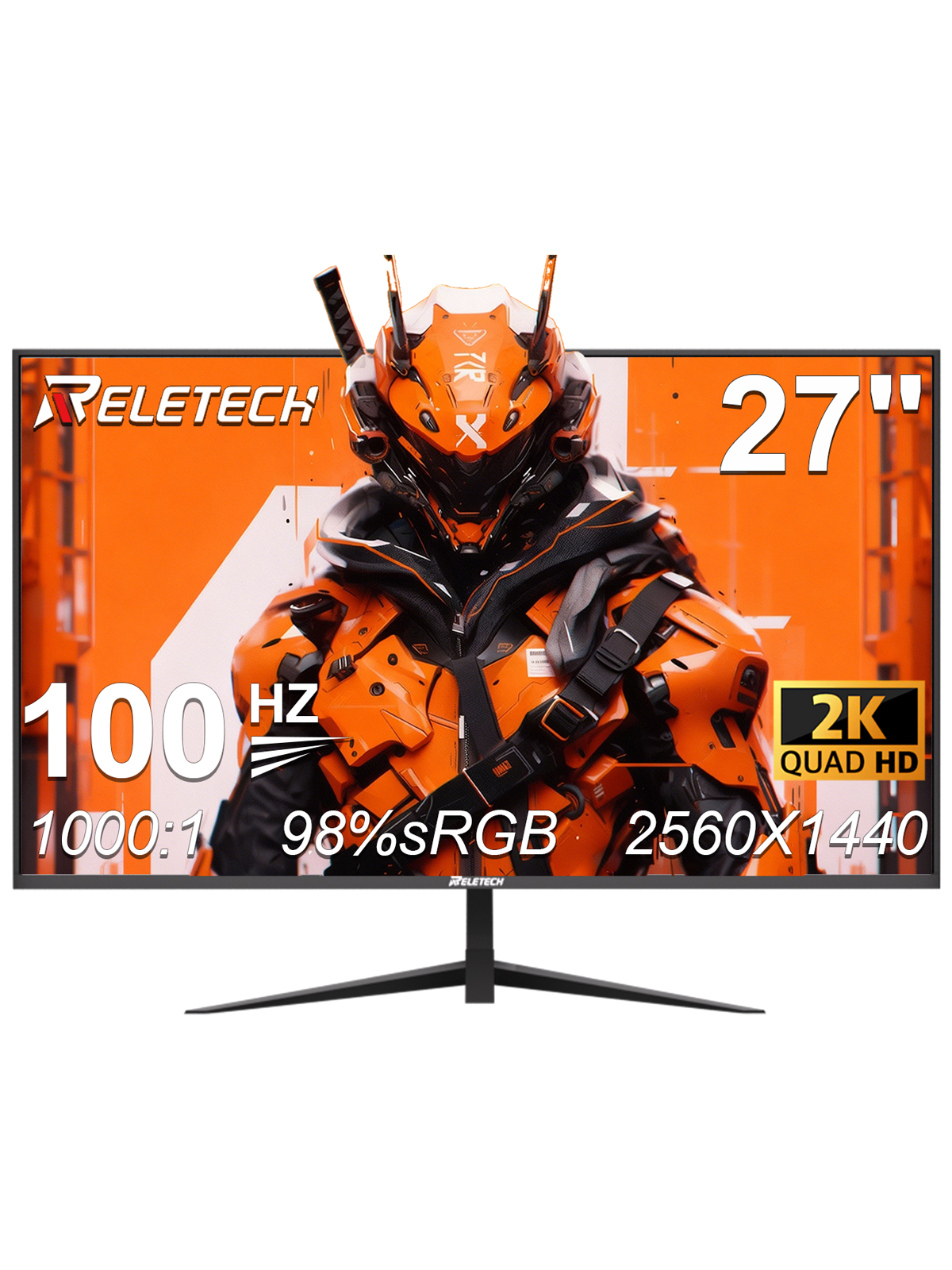Монитор Reletech G27D Air Vision, 27", игровой, IPS, 2K 2560x1440,100 Гц, 98% sRGB, HDMI+DP, плоский, для компьютера