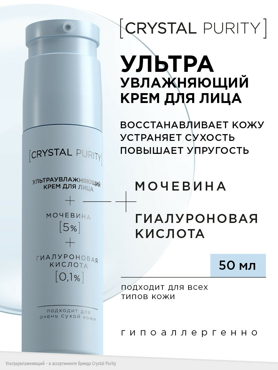 Crystal Purity крем для лица ультраувлажняющий гиалуроновый с мочевиной и церамидами 50 мл