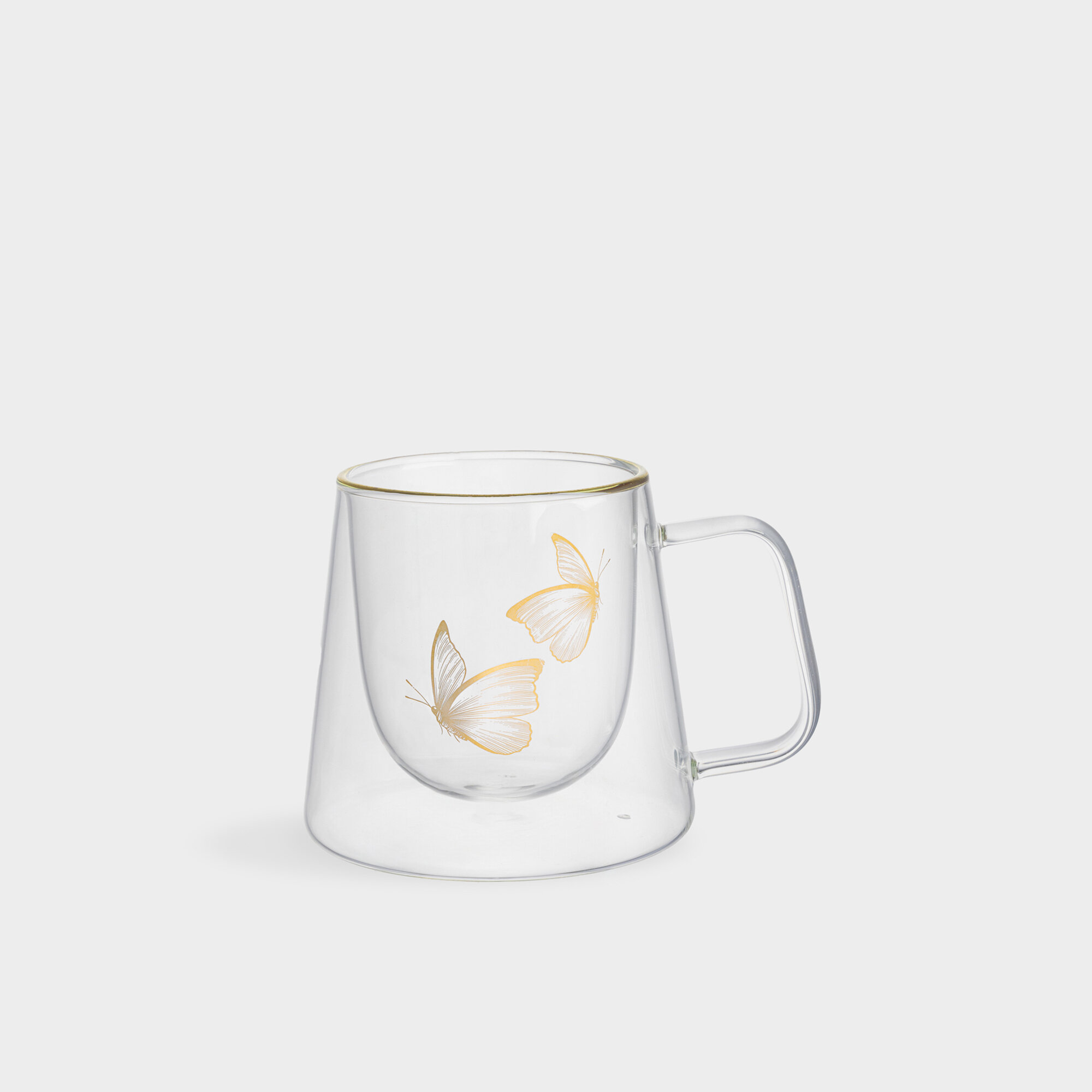 Кружка, 310 мл, стекло Б, с золотистым кантом, Стрекоза/Бабочки, Air decor, Kuchenland