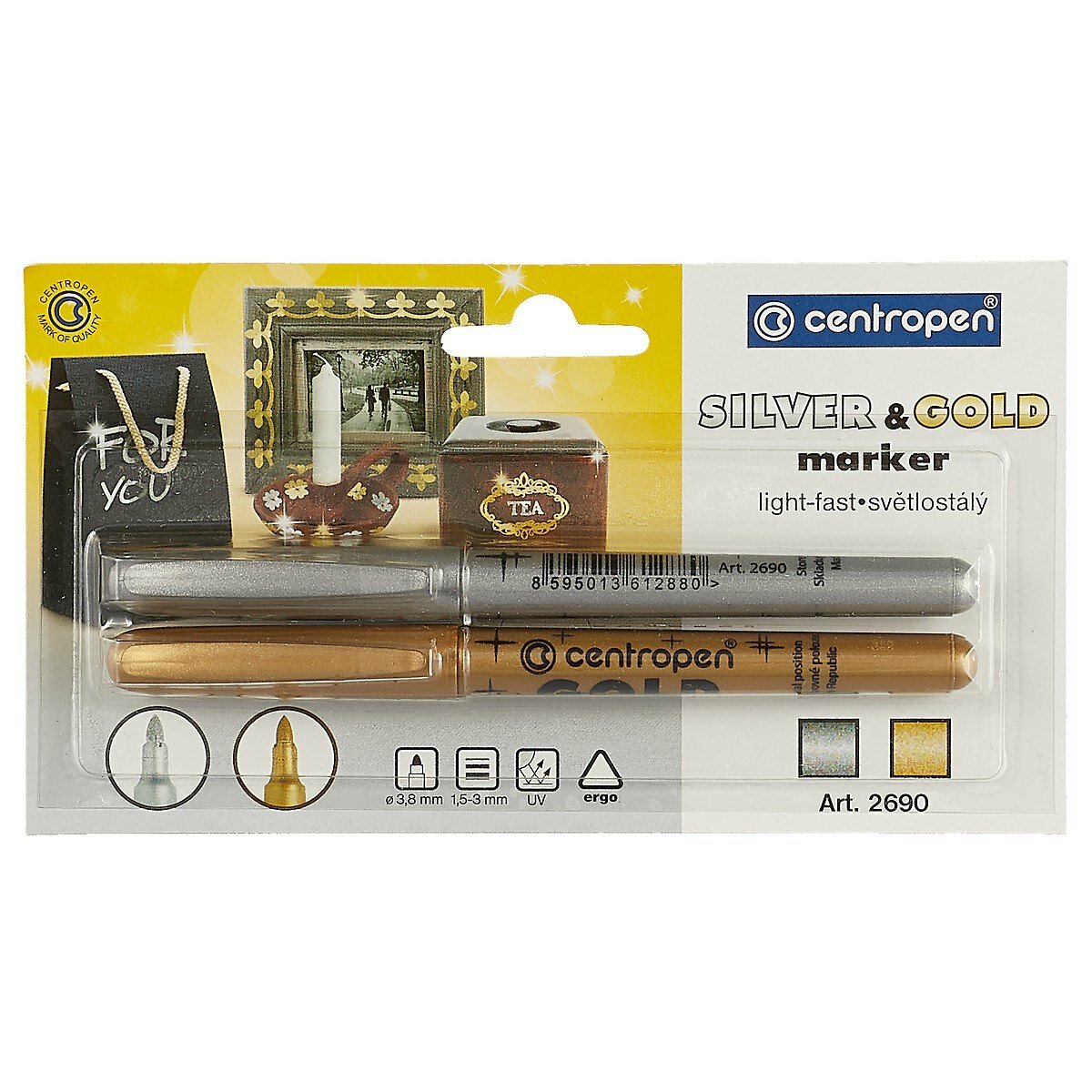 Маркеры для любой поверхности Centropen, золотой, серебряный 2,5 мм