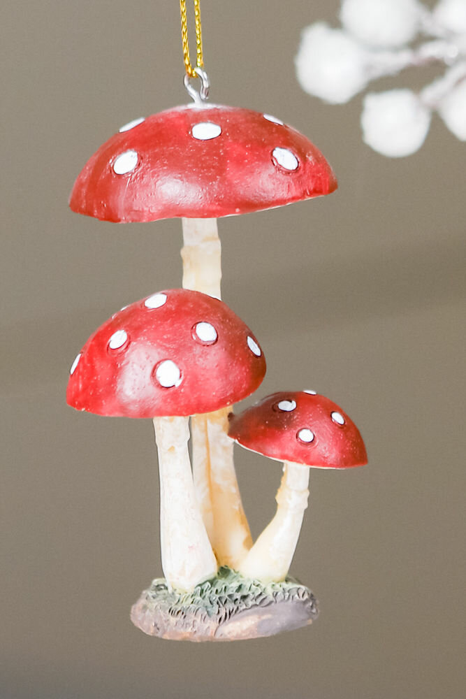 Ёлочная игрушка трио мухоморов (круглые шляпки), полистоун, 9 см, Goodwill MC35046-2