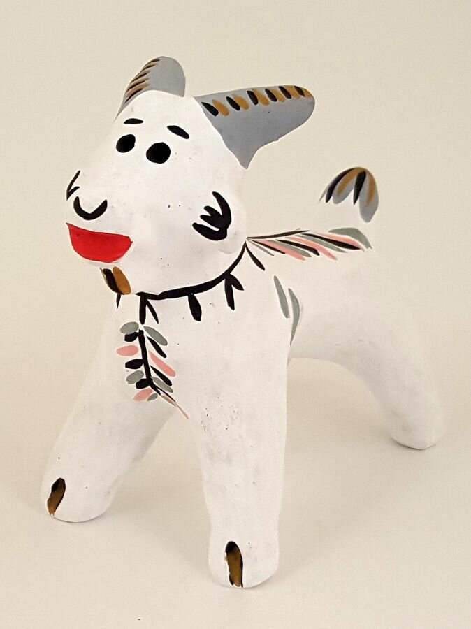 Козел белый, Каргопольская глиняная игрушка, ручная авторская работа