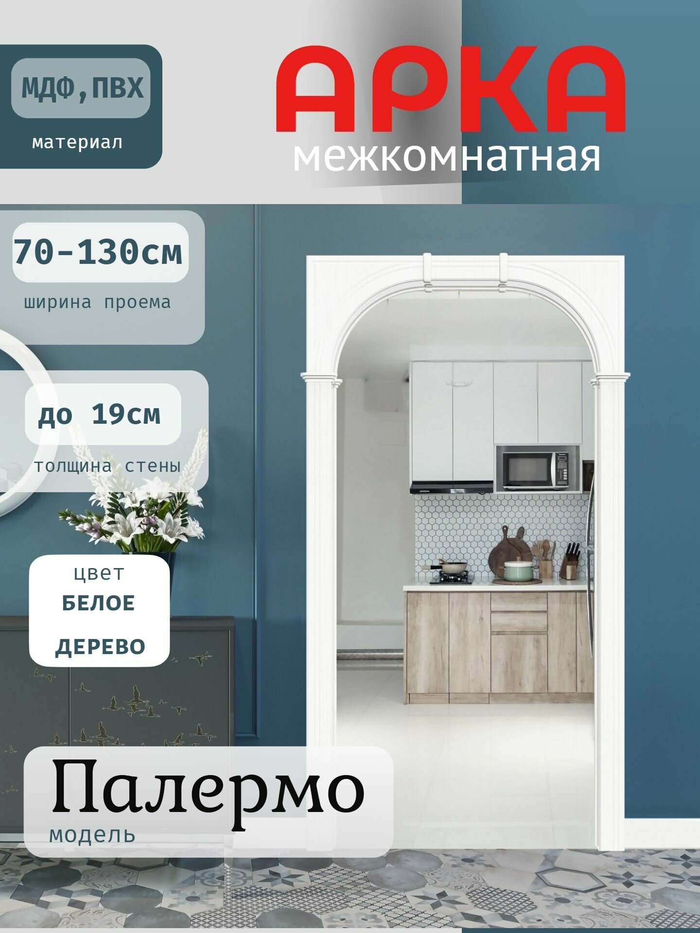 Арка межкомнатная Палермо 1300*190*2250 белое дерево