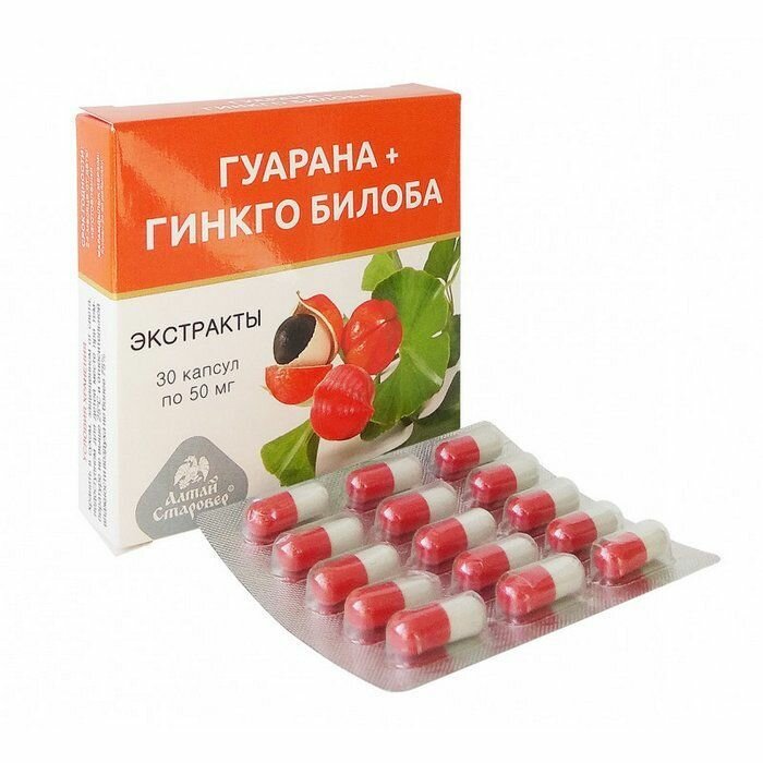 Биологически активная добавка Алтай-Старовер гуарана + гинкго билоба экстракт, 30 капсул