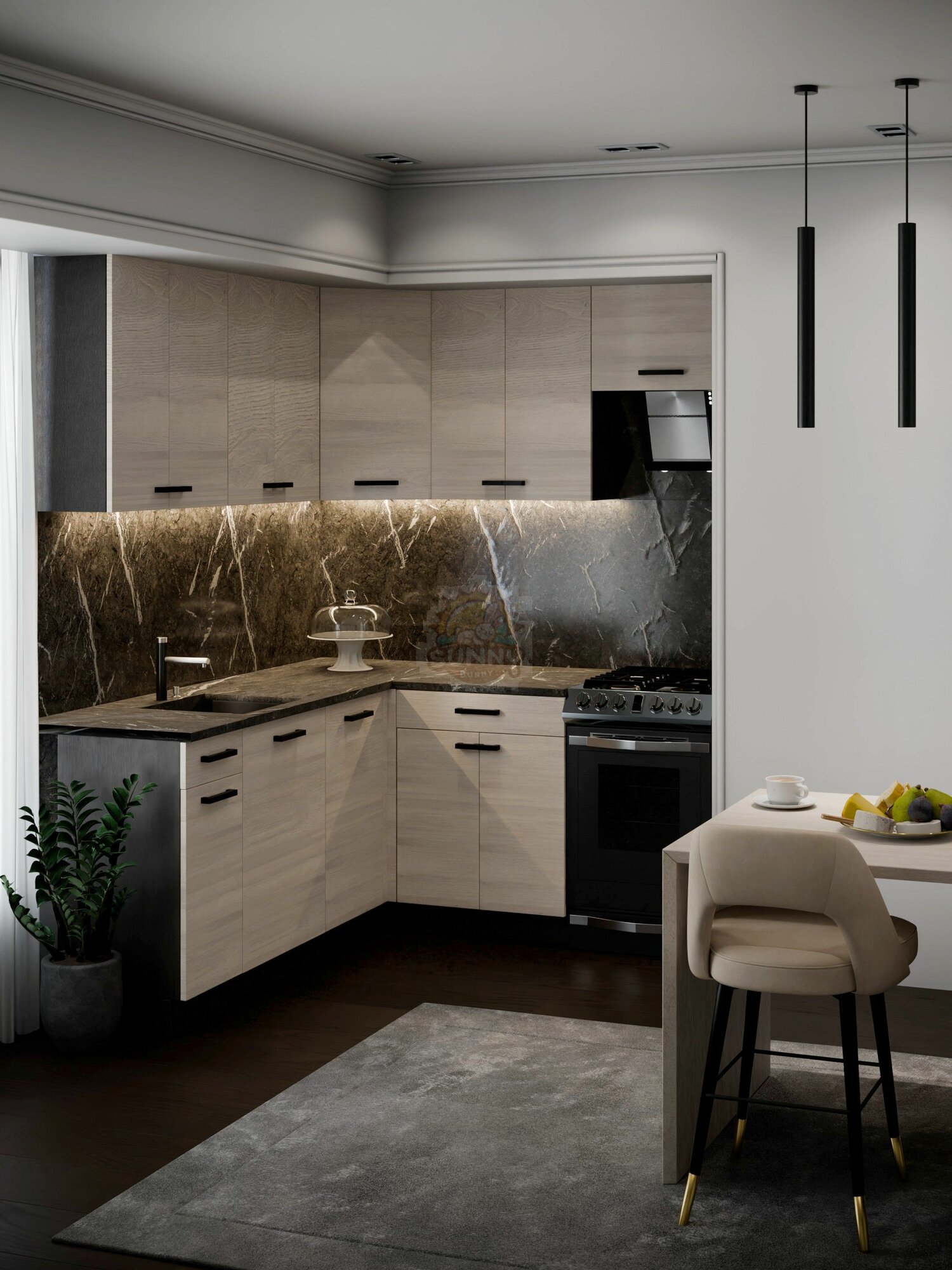 Кухня модульная угловая со столешницей Мария, 180 х180см, Венге/Лоредо ЛДСП, 180х180х60см, столеш-а 60см