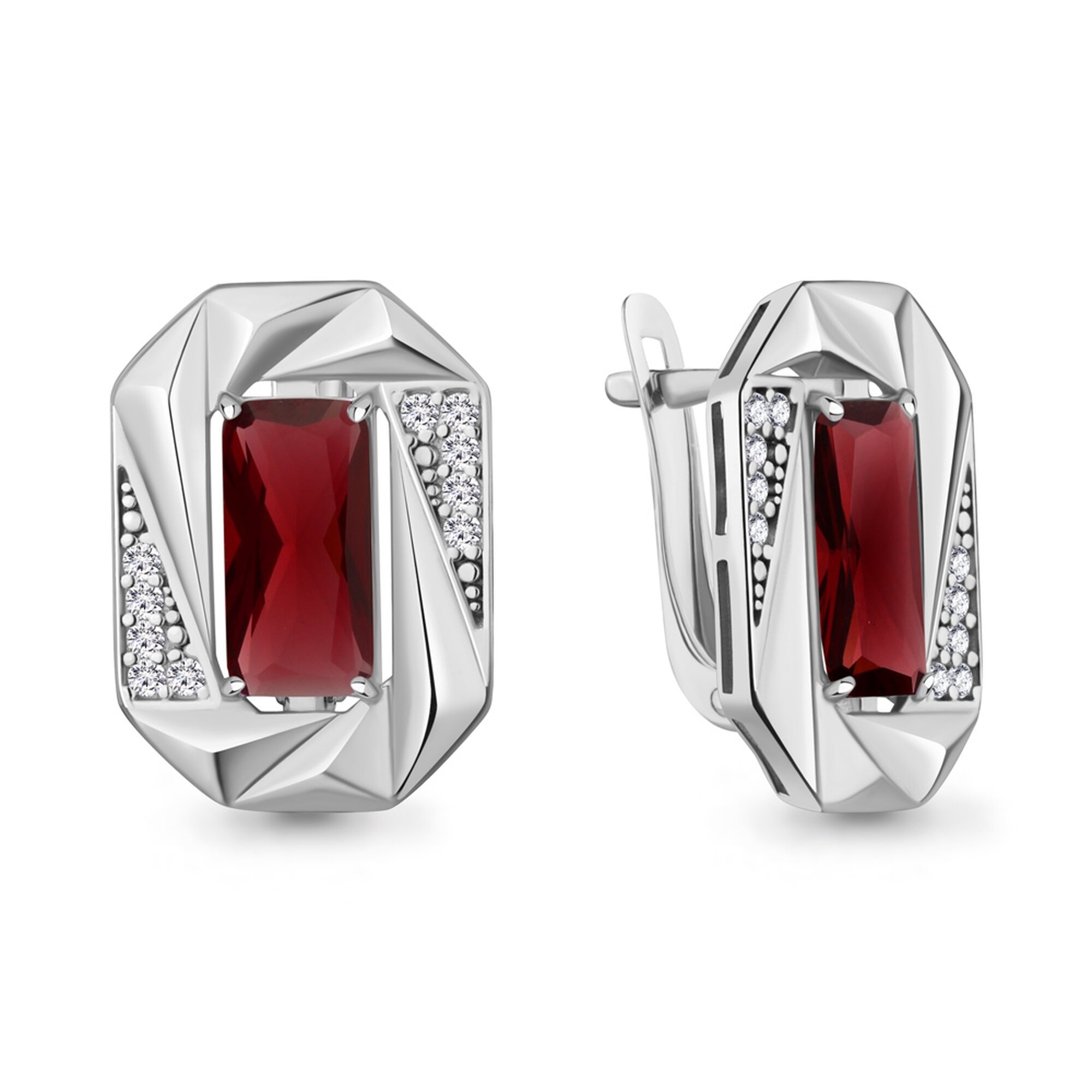 Серьги, серебро, 925 проба, родирование, фианит, гранат