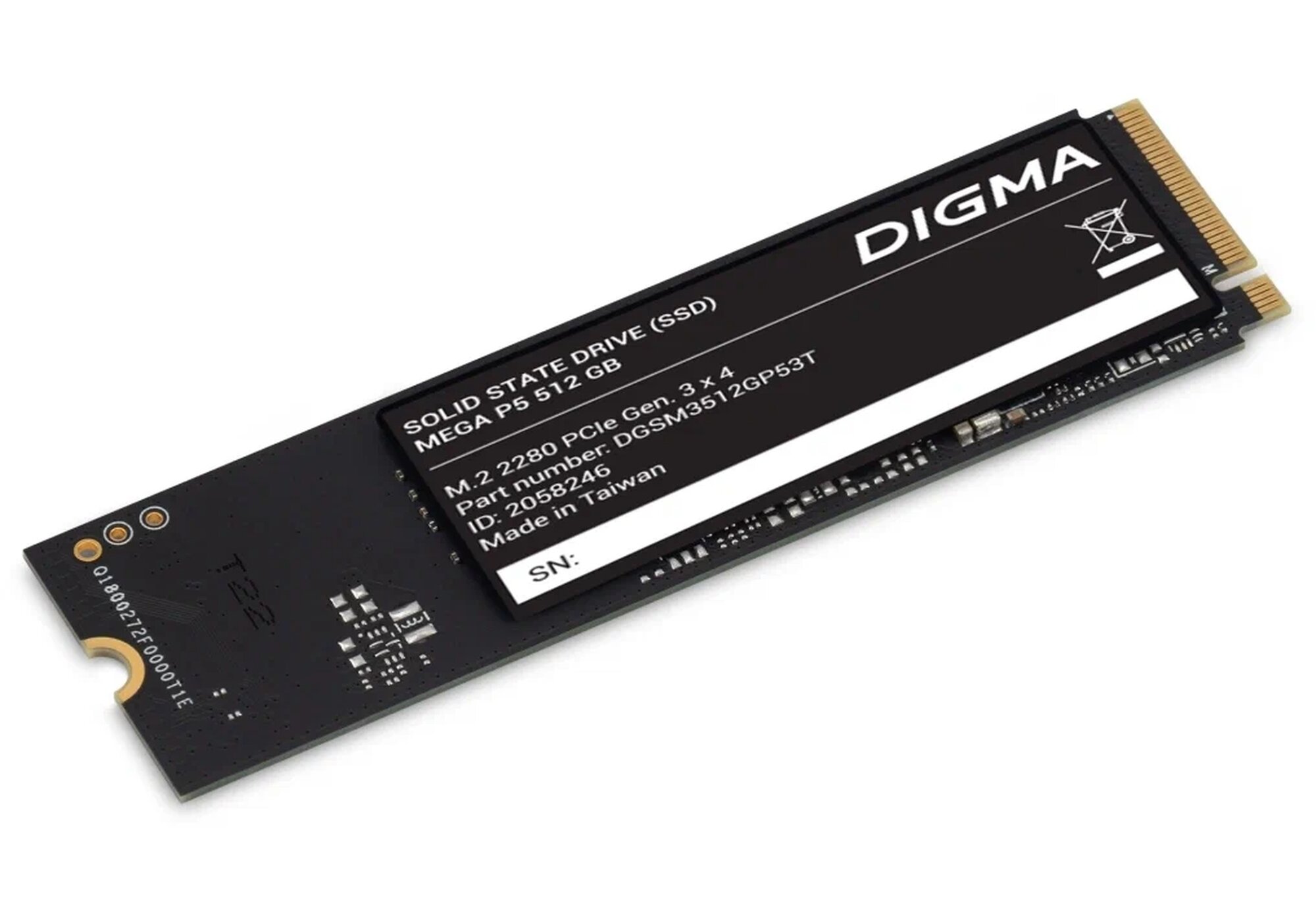 Твердотельный накопитель Digma Mega P5 512ГБ, M.2 2280, PCIe 3.0 x4, M.2 DGSM3512GP53T