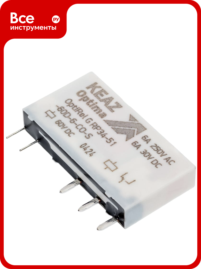 Реле промежуточное КЭАЗ OptiRel G RP34-51-60D-6-CO-S перекидное с защитой IP51, монтаж в розетку, совместимо