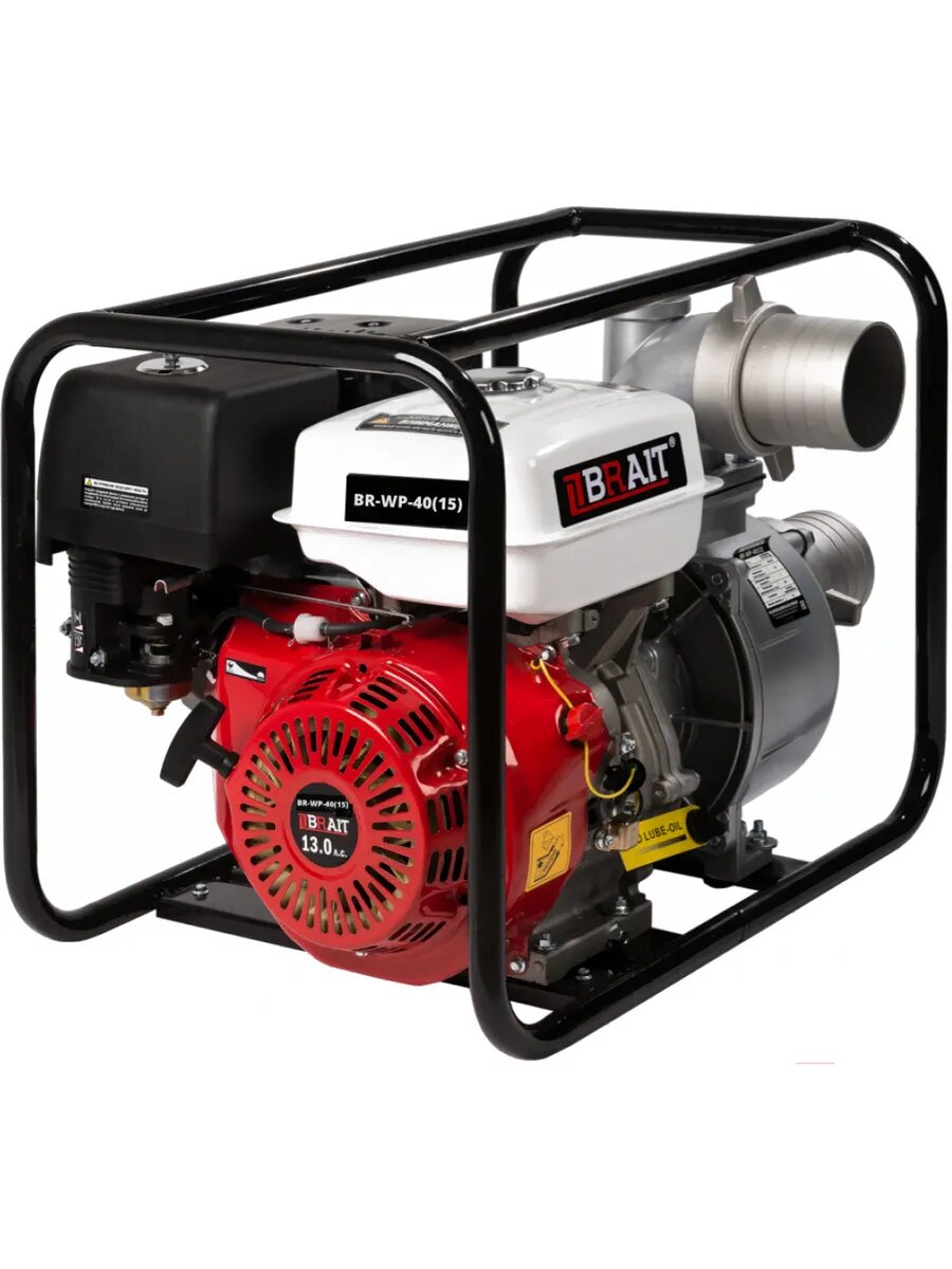 Мотопомпа BRAIT BR-WP-40, 15 л. с, 4 такта, для чистой воды, с ручным стартером, подъем 30м