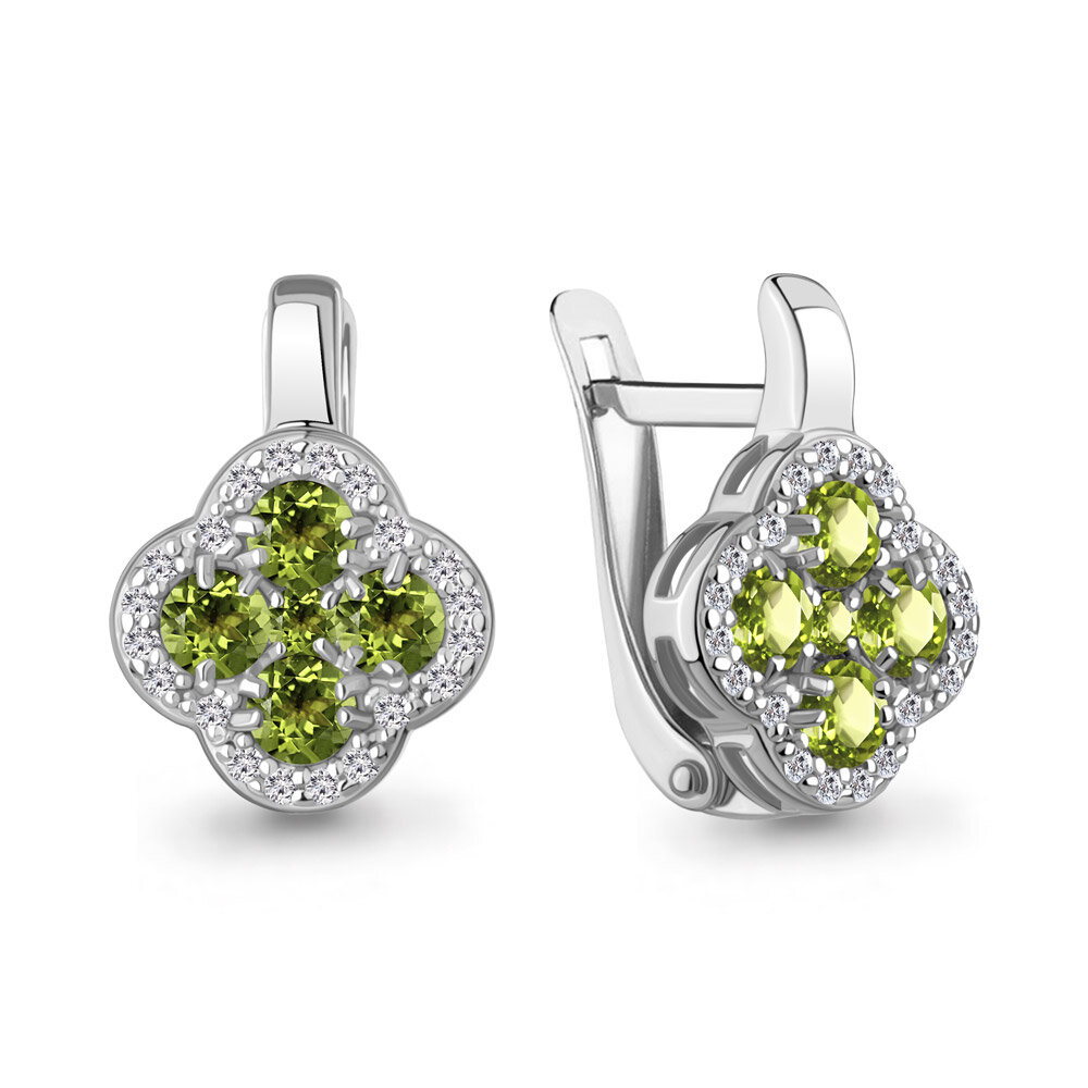 Серьги, серебро, 925 проба, фианит, хризолит